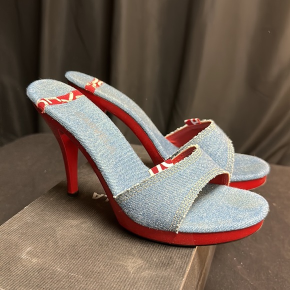 Carvela | Shoes | Vintage 0s Carvela Denim Slides With Red Heels | Poshmark